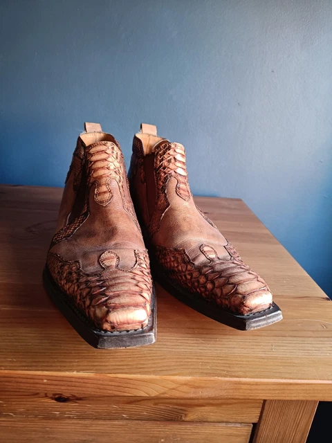 GINO BIANCHI MEN’S Python Snakeskin Leather Chelsea Boots Brown EU 44 ...