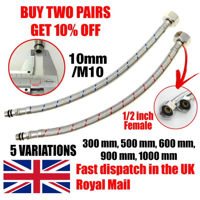 FLEXIBLE M10 (10MM) Tap Connectors Kitchen/ Basin Monobloc Mixer Hose ...