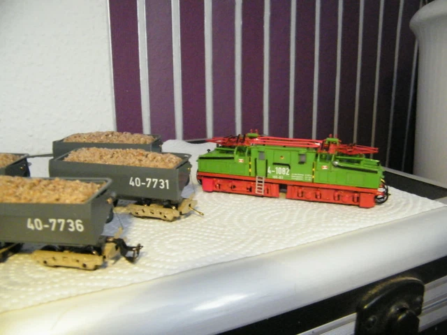 MODELLEISENBAHN SPUR TT, LEW-EL2 mit Abraumwagen (8),aus Messingbausatz ...