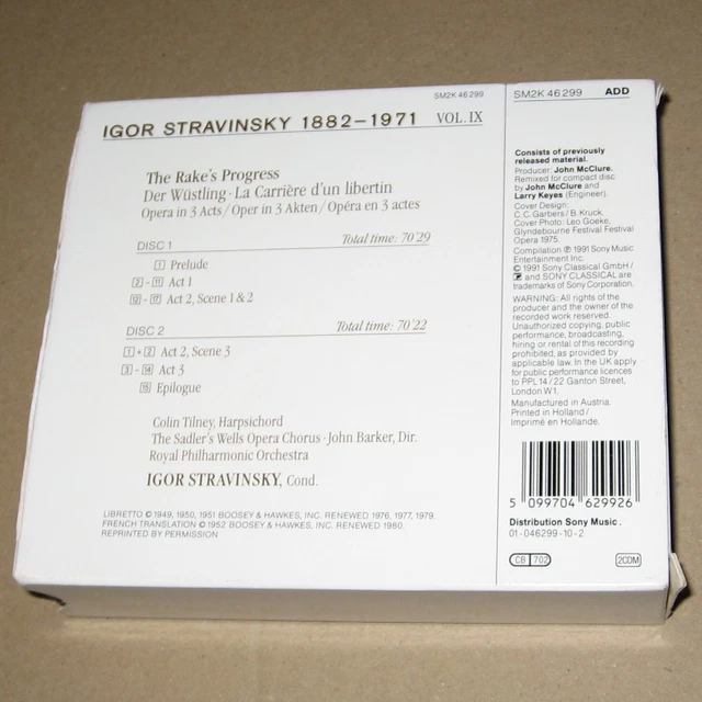 IGOR STRAVINSKY EDITION : The Rake's Progress [Sony, 2 CD] avec étui et ...