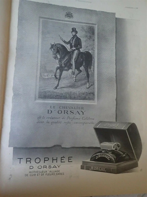 CHEVALIER D'ORSAY PARFUM TROPHEE publicité papier ILLUSTRATION 1941 col ...