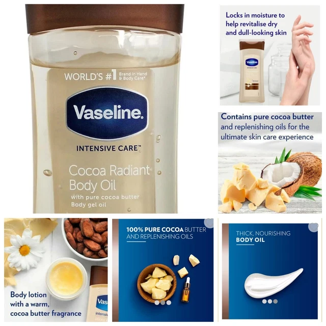 VASELINE INTENSIVE SKIN Care Cocoa Radiant Body Gel Oil 200ml £11.65 ...