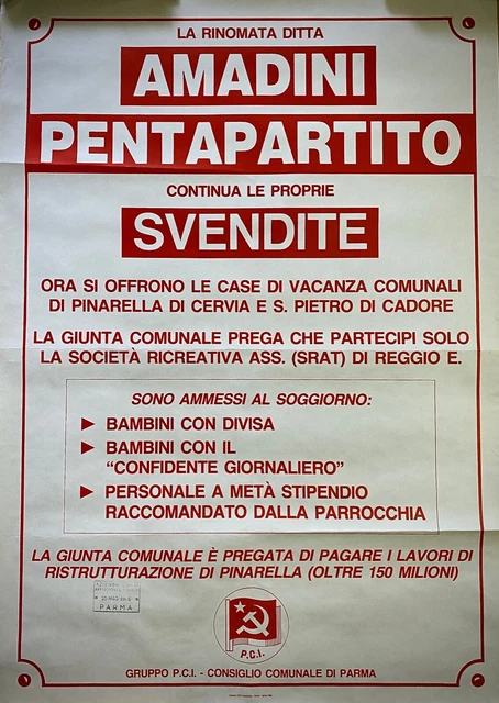 AMADINI PENTAPARTITO -P.C.I Carteles Original Propaganda politica-Parma ...