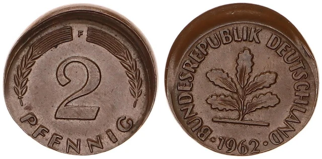 GERMANY 2 PFENNIG 1962 F Misprinting: 10% Decentered 109337 £29.88 ...