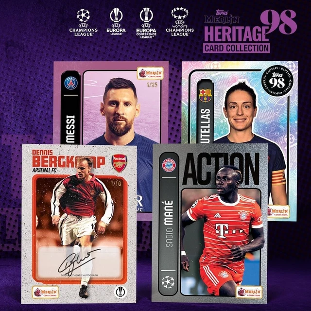 MANCOLISTA CARD TOPPS Merlin Heritage 98 Messi Haaland Mbappe Ronaldo ...