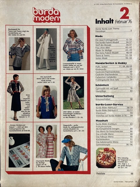 2 VINTAGE BURDA MODEN Magazines for year 1976 with complete patterns in English EUR 13,99 ...