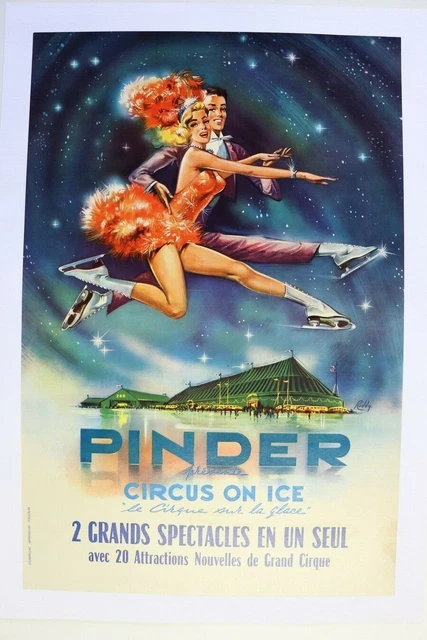 AFFICHE ORIGINALE CIRQUE PINDER ON ICE PATIN à GLACE signée RUDDY ...