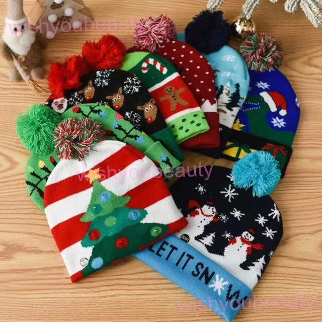 CHRISTMAS LED LIGHT Up Cap Knitted Warm Beanie Hat Xmas Party Santa ...