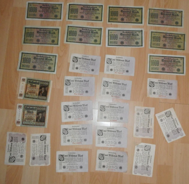 KONVOLUT REICHS MARK 28 x geld schein 1922 / 23 bank note sammlung alt ...