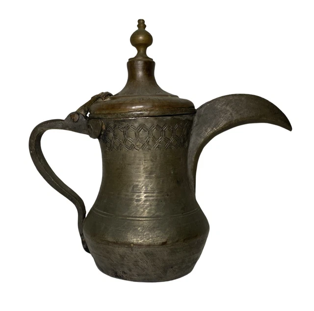 ANTIQUE DALLAH ARABIC Coffee Pot Islamic Middle Eastern Detailed Metal ...
