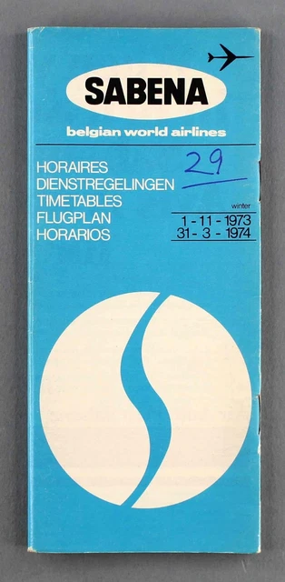 SABENA TIMETABLE WINTER 1973/74 Airline Schedule Route Map £39.95 ...
