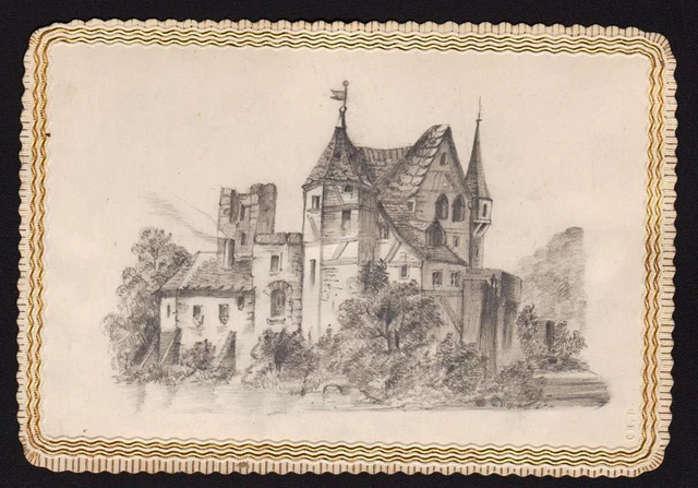 DISEGNO ORIGINALE A Matita 19eme Castello Del Medio Età EUR 49,35 ...