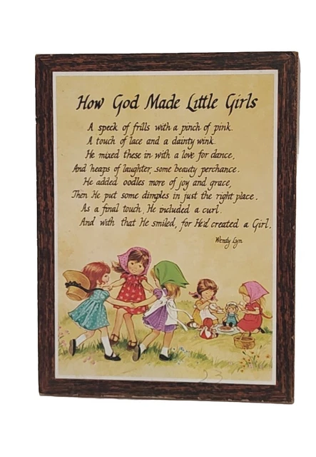 VINTAGE WENDY LYN How God Made Little Girls Wooden Wall Plaque Picture ...