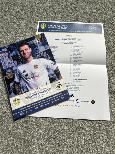 LEEDS UNITED SEASON 24/25 Program & Team Sheet For Swansea City £5.92 ...