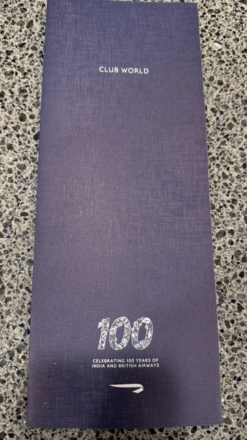 BRITISH AIRWAYS - Club World Menu - Special “100 Years Of India” (BA197 ...