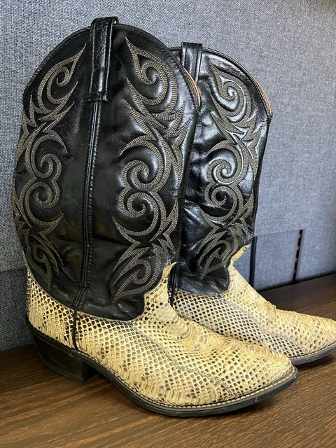 ACME VINTAGE PYTHON Men's 10D Black Python Snake Skin Cowboy Western ...