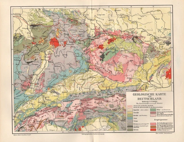 GEOLOGICAL MAP OF GERMANY Map c1900 Geology £6.10 - PicClick UK