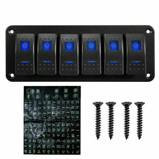 6 GANG 12V Switch Panel Control ON OFF Toggle Blue LED Rocker for Boat ...