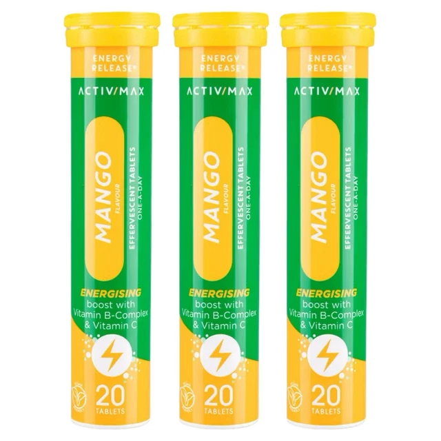 3 X ACTIV-MAX Energise Mango Effervescent Tablets 20 Each £10.99 ...