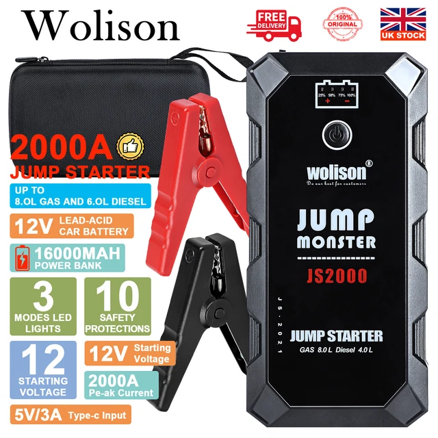 CAR JUMP STARTER 2000Amp 16000mAh 12V Lithium Battery Booster Pack ...