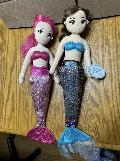TWO AURORA WORLD Ganz Sea Sparkle Plush Mermaids Pink And Brown Hair 18 ...