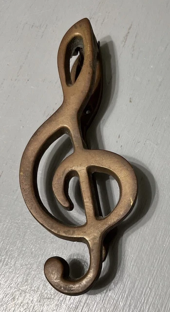 ANTIQUE VINTAGE BRASS 6" Treble Clef Musical Note Door Knocker £18.83 ...