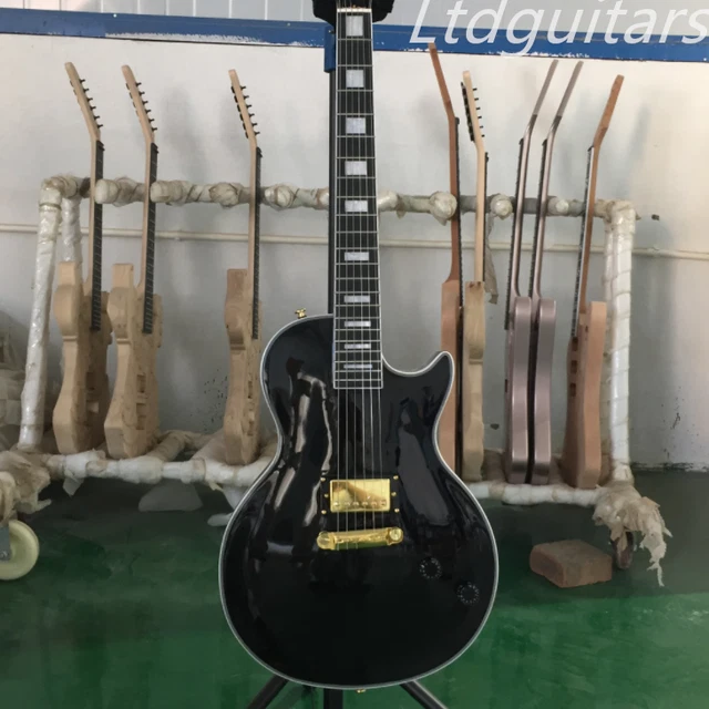 CUSTOM BLACK LP Electric Guitar Ebony Fretboard Gold Hardware Fast ...