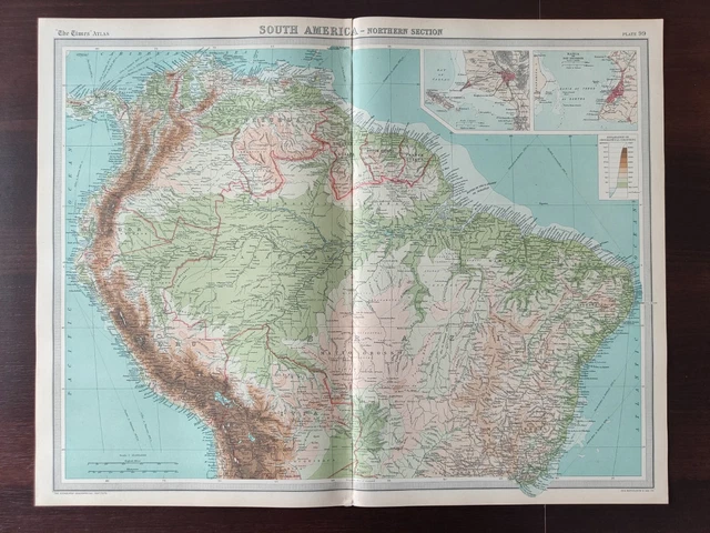 VINTAGE MAP-THE TIMES Atlas Of The World-South America-North-Overview ...