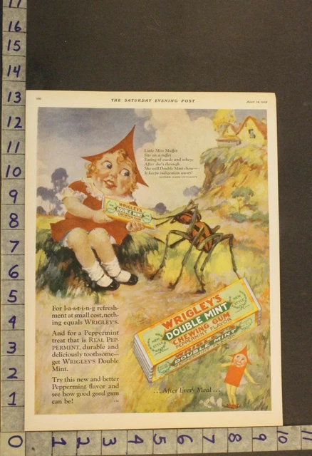 1928 WRIGLEY'S CHEWING Gum Mother Goose Nursery Rhyme Muffet Decor Art ...
