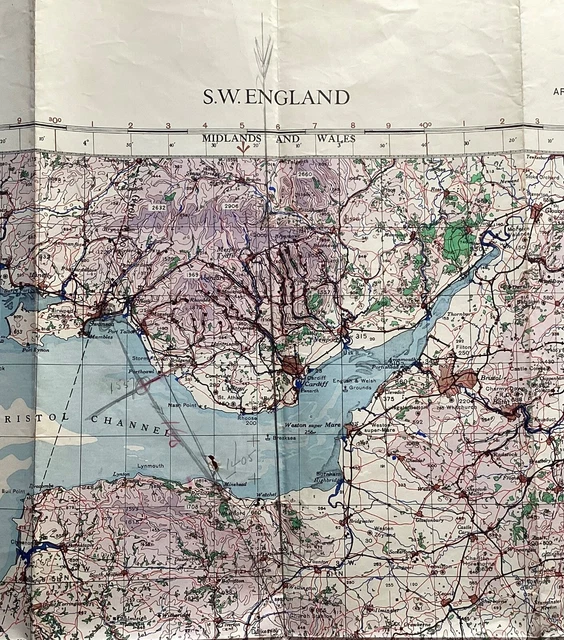 ORIGINAL WW2 BRITISH War Office 1:500,000 R.a.f. Air Map: S.w. England ...