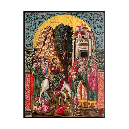THE PALM SUNDAY 18th Century Greek Orthodox Byzantine Gilded Icon PN ...