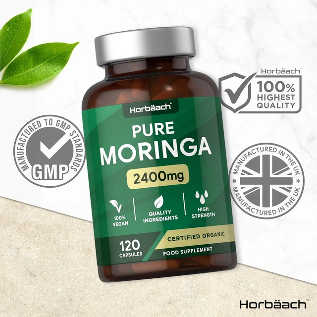 MORINGA CAPSULES 2400MG | High Strength Moringa Leaves | 120 Vegan ...