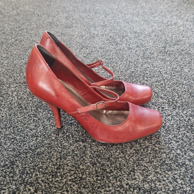 FAITH SIZE 5 Shoes Red Leather Square Toe Heels £9.99 - PicClick UK
