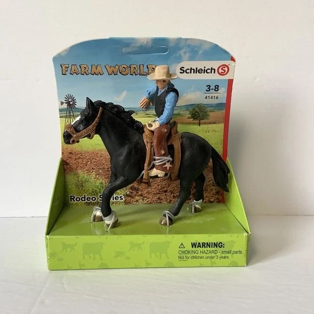 SCHLEICH FARM WORLD Rodeo Series Bronco Buster Cowboy 41416 Cheval $35. ...