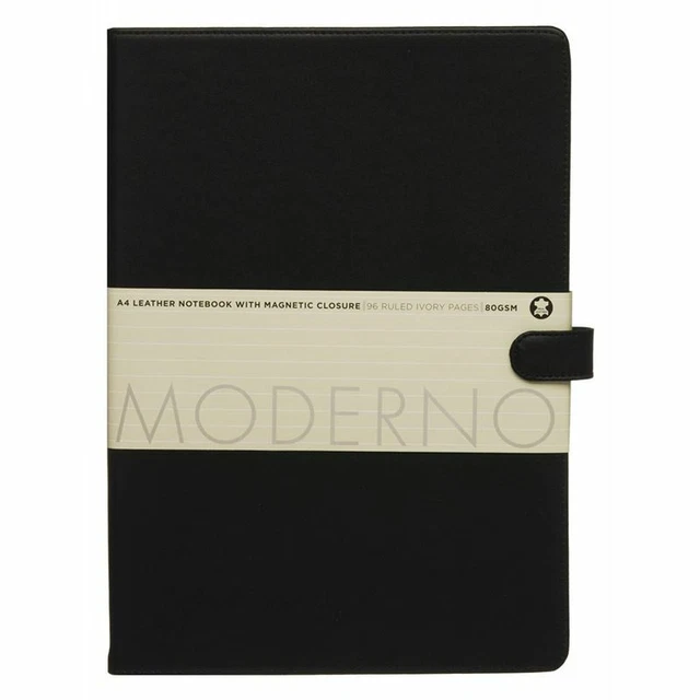 WHSMITH MODERNO BLACK Leather A4 Notebook Case Bound 80 GSM 96 Ruled ...