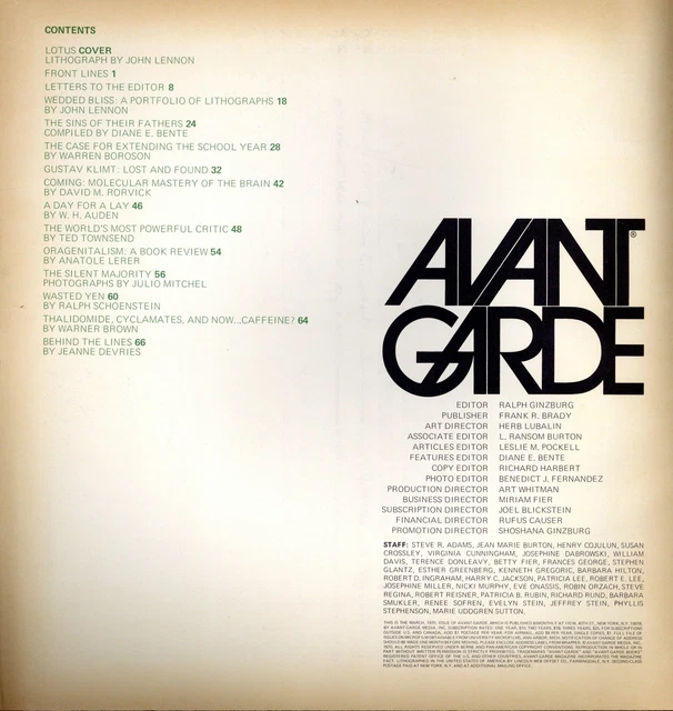 AVANT GARDE MAGAZINE #11A VG/FN 5.0 1970 £12.95 - PicClick UK