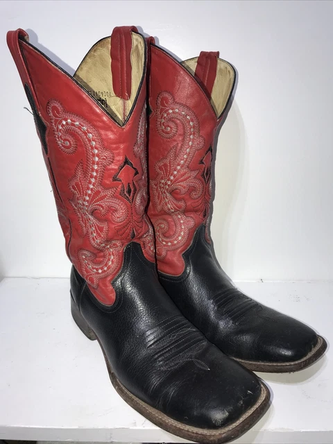 FERRINI EMBROIDERED SZ 12D Square Toe Cowboy Mens Black & Red Boots ...