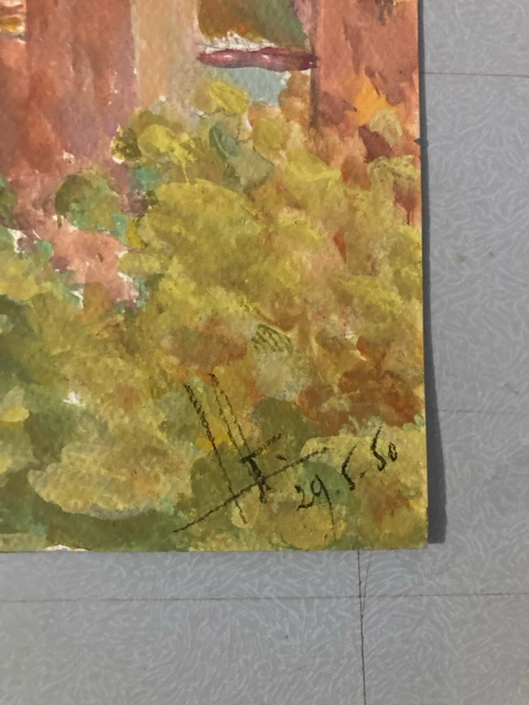 BEAUTIFUL DRAWING PAINTING paper Toulouse? Castle Gouache Church 1950 ...