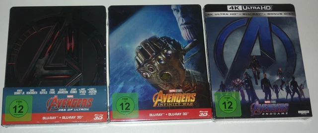 AVENGERS: AGE OF Ultron, Infinity War, Endgame Blu-Ray Steelbook Set ...
