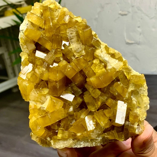 3.72LB SHINY GOLDEN Cuboid Barite Crystal Based on the Purple Spherical ...