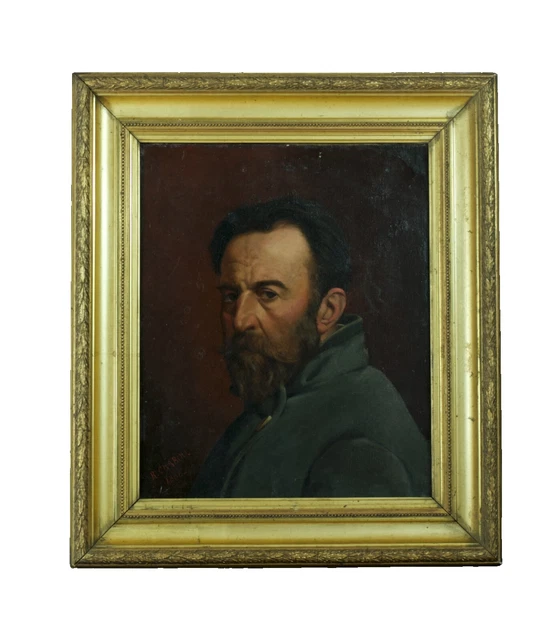 TABLEAU ANCIEN PORTRAIT autoportrait au miroir signé Chabou Toulouse 19 ...