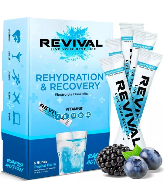 REVIVAL REHYDRATION & Recovery Drink Mix - 6 Pack tropical berry £10.08 ...