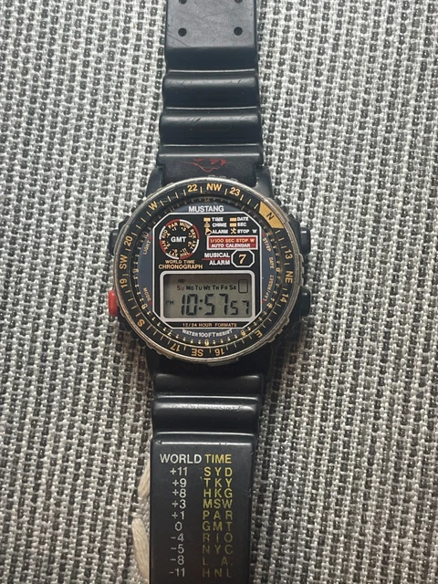 VINTAGE MUSTANG ‘GMT’ World Time DIGITAL WATCH c 70’s 80’s led lcd ...