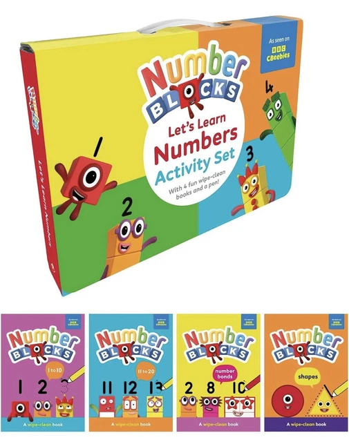CBEEBIES NUMBERBLOCKS LET'S Learn Numbers Wipe-Clean Activity Set x4 ...