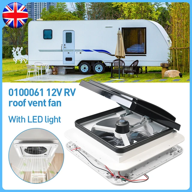ROOF VENT FAN Camper Van Motorhome w/ LED Light White RV Caravan ...