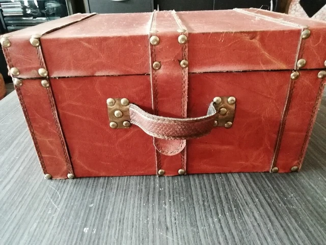 RARE!!! ANCIENNE MALLETTE France - Malle de voyage cuir bois tissu ...