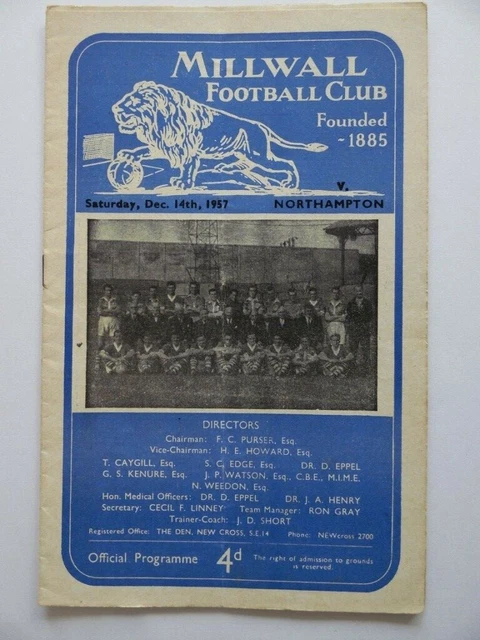 MILLWALL V NORTHAMPTON TOWN | 1957/1958 | DIVISIONE 3 (SUD) EUR 14,76 ...