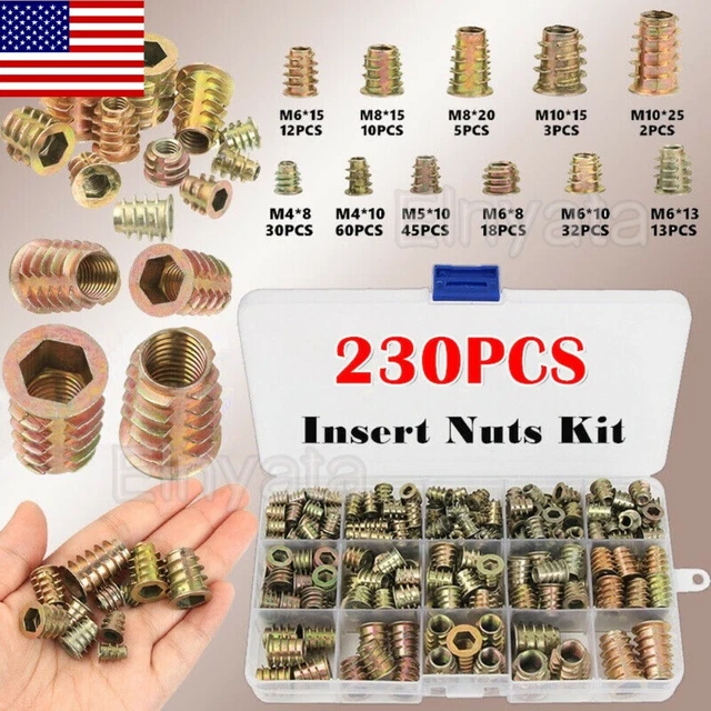230PCS THREADED HEX DRIVE INSERT FIXING WOOD SCREW INSERTS NUTS M4/M5 ...