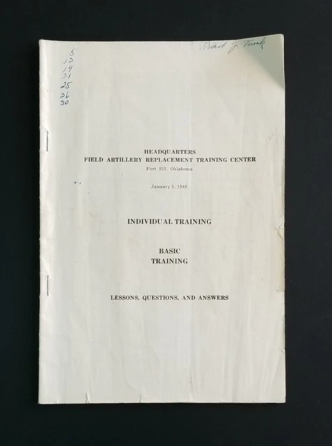 WW2 FIELD ARTILLERY Replacement Center, Basic Training 1942 BOOKLET ...