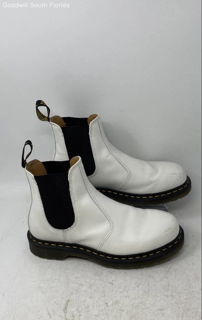 DR. MARTENS UNISEX 2976 White Black Leather Ankle Chelsea Boots Size M6 ...